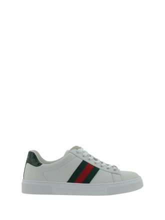 Gucci Womens Sneakers Calf Leather Grey-White-Vrv-Green Ace Trainers Grey/white/vrv/green