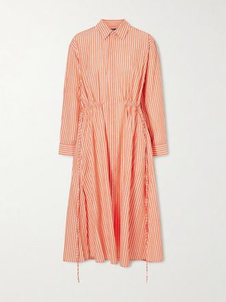 Polo Ralph Lauren Maxikleid Aus Einer Gestreiften Baumwoll-leinenmischung Mit Stickerei Und Raffungen - Orange