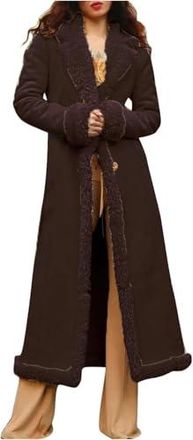 Generic Manteaux dhiver longs pour femmes, veste mi-longue en polaire sherpa &agrave; revers en fausse fourrure shearling imitation daim doubl&eacute; Sherpa manteau en dai