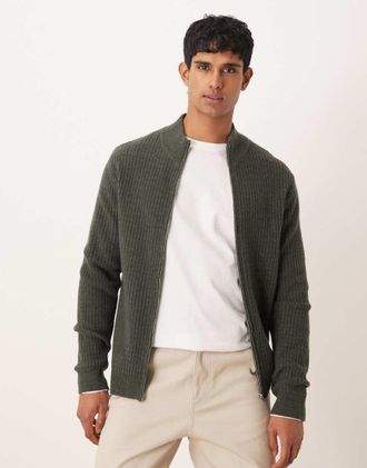 Mango Gilet zippé en laine mélangée - Vert foncé