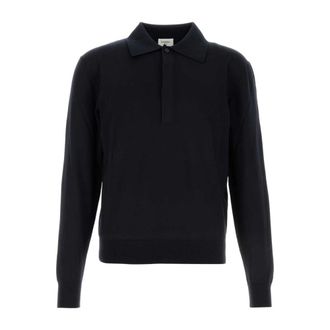 Saint Laurent Polo aus Seide und Baumwollstrick - - Tops - Herren - Blau - M
