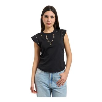Fracomina Femme, Tops, Noir, Taille: 44 FR T-shirt regular en jersey avec oeillets de voile et collier assorti