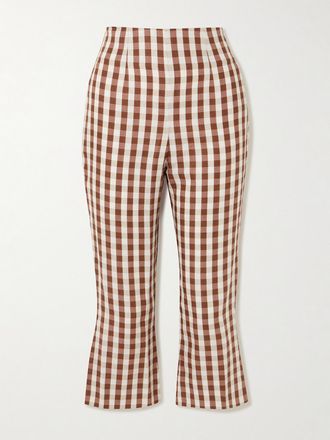 Faithfull The Brand Pantalon Capri Droit En Lin Vichy Valeria - Marron