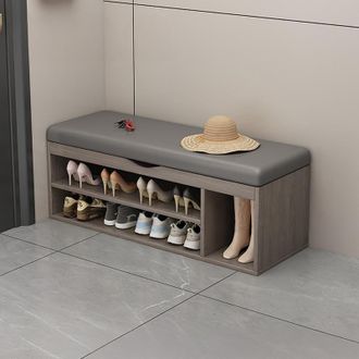Generic Offene Schuhaufbewahrungsbank 120 cm, Gepolsterte 3-lagige Ottomanenbank Mit Stiefelaufbewahrung for Eingangsbereich Und Wohnzimmer(Gray a,2 Layers 10