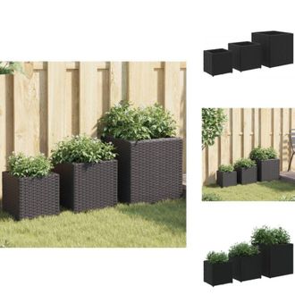 vidaXL Vidaxl - Jardini&egrave;res dext&eacute;rieur 3 pcs noir r&eacute;sine tress&eacute;e - Jardiniere Exterieure - Pot De Fleurs Ext&eacute;rieur - Decoration Jardin - R&eacute;sine Tress&eacute;e