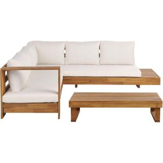 Beliani Ensemble de Jardin 5 Places en Bois dAcacia Certifi&eacute; Canap&eacute; dAngle &agrave; Droite avec Table Basse Blanc Marettimo