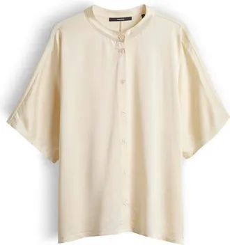 someday Kurzarmshirt Kensi mit Stehkragen Stehkragen und Knopfleiste, flie&szlig;end im Fall