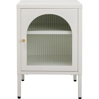 Kare Design Design Kommode Naxos, Weiß, Nachttisch, Ablage, Stahlgestell, Glas-Tür, Schlafzimmer, Wohnzimmer, 60x40x35 cm (H/B/T)
