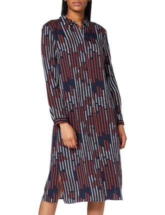 Gerry Weber Womens Kleid Gewebe Casual Dress, Blau/Rot/Orange Druck, 38