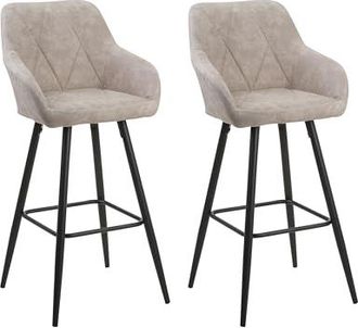 Beliani Lot 2 Tabourets Chaises de Bar Tapiss&eacute;s en Tissu Beige avec Pieds Noirs Design Tendance pour Cuisine ou Salle &agrave; Manger R&eacute;tro Glamour