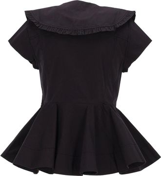 Ganni Ruffle Organic Cotton Shirt - Black