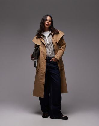 Urban Code Trench imperméable long à détail cape - Sable-Neutre