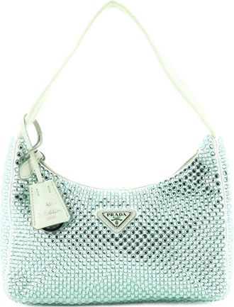 Prada Re-Edition 2000 Crystal Embellished Satin Mini hobo bag - Gr&uuml;n