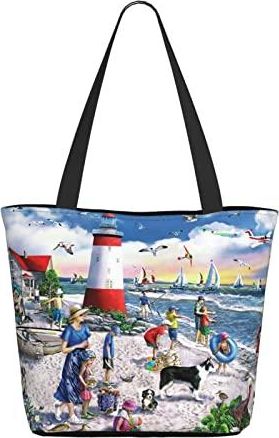 AOOEDM Sac &agrave; provisions phare et plage pour femme 33 x 28 x 19 cm. Le cadeau parfait pour la Saint-Valentin. Cest de la Saint-Valentin pour maman, fille, &eacute;po