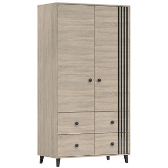 E-MEUBLES Kleiderschrank Dreht&uuml;renschrank mit Schubladen Faltt&uuml;renschrank 2-t&uuml;rig Schrank mit Einlegeb&ouml;den und Kleiderstange - Kinderzimmer Schlafzimmer