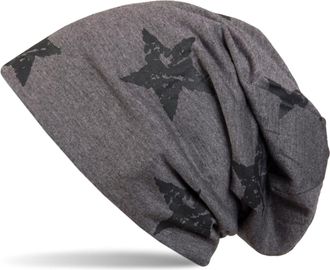 styleBREAKER M&uuml;tze Beanie mit Sterne Print im Destroyed Look