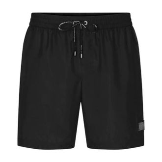 Dolce & Gabbana Schwarze Herren-Badeshorts mit Logoplatte - - Swimwear - Herren - Schwarzk - L