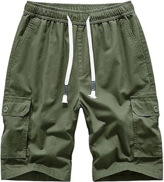 Generic Short cargo d&eacute;contract&eacute; en serg&eacute; pour homme - En coton - Cordon de serrage - Stretch - Avec poches, Vert arm&eacute;e., 32