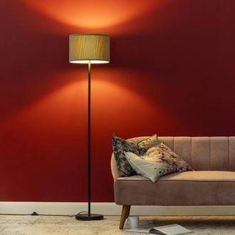 Lightbox Retro Stehlampe, 160 cm hoch, &Oslash; 35 cm | VintageStofflampe mit grauem Cordstoff | Stehleuchte im 70erJahreStil mit E27Fassung und Fu&szlig;Druckschalter | St