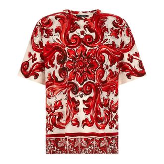 Dolce & Gabbana Maiolica Print Baumwoll-Jersey-T-Shirt - - Tops - Herren - Rot - M