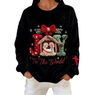 Generic Sweatshirt féminin sans Capuche en Polaire Douce avec imprimé Tendance idéal pour lhiver Manches Longues Confort Quotidien et Festif (Black, XXXXXL)