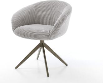 DELIFE Drehstuhl Vinka-Flex mit Armlehnen Cord Silbergrau Kreuzgestell breit Effektfinish Titan 360° drehbar Wippfunktion Taschenfederkern, Esszimmerstühle