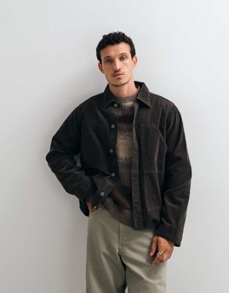 AllSaints Mukesh - Surchemise en jean effet velours - Marron fonc&eacute;