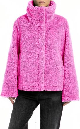 Replay Damen Jacke Kunstfelljacke aus Teddyfell, Fuchsia 069 (Violett), S