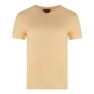 Tom Ford Geripptes Baumwoll-T-Shirt mit Rundhalsausschnitt - - Tops - Damen - Beige - XS