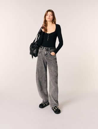 Maje Pull D&eacute;collet&eacute; En Maille C&ocirc;tel&eacute;e - Noir - Taille 3 - Maje