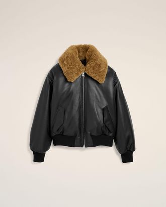 Ami Ami Paris - Blouson noir rembourr&eacute; en cuir dagneau Noir - Taille : XXL - Unisex