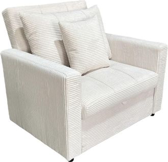 PEGANE Canap&eacute;-lit, canap&eacute; 1 place convertible en velours c&ocirc;tel&eacute; coloris cr&egrave;me - Longueur 99 x Largeur 99 x Hauteur 88 cm