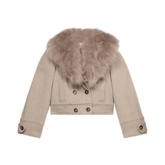 Blumarine Manteau crois&eacute; &agrave; col en fausse fourrure - Femme - Vestes - Beige - Taille: 36 FR