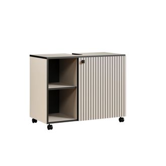 Trendteam PureBliss - Waschbeckenunterschrank auf Rollen - Kashmir Hellgrau - Rillenoptik - 2 offene Fächer + 1 Einlegeboden - (BxHxT) 80 x 64 x 42cm - edle Met