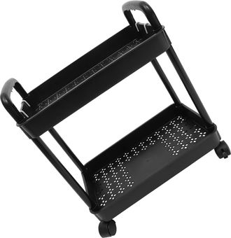 BESPORTBLE Mobiler Doppel etagen Rollwagen mit Schwenkr&auml;dern Vielseitiges Aufbewahrungsregal f&uuml;r K&uuml;che Bad B&uuml;ro Schmaler Utility Trolley mit Robustem Metallrahme