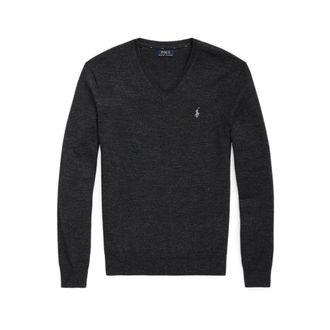 Polo Ralph Lauren Grauer Pullover mit langen &Auml;rmeln und V-Ausschnitt - - Knitwear - Herren - Grau - 2XL