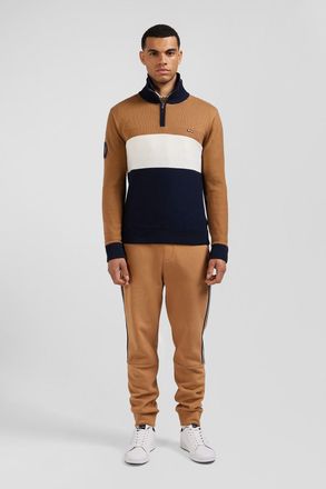 Eden Park Pull Col Camionneur Zipp&eacute; Colorblock En Coton Camel Brod&eacute; Coupe Regular