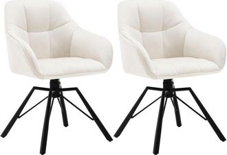 Woltu 2x Esszimmerstuhl Polsterstuhl Armlehnenstuhl Drehstuhl Loungesessel für Küche, Esszimmer, Büro, Creme - Woltu