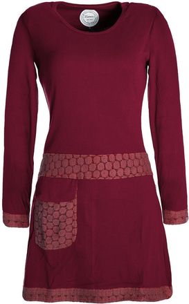 vishes Alternative Bekleidung - Damen Langarm Shirt Kleid Jersey Tunika Hippie Blumen sidebag dunkelrot 42-44