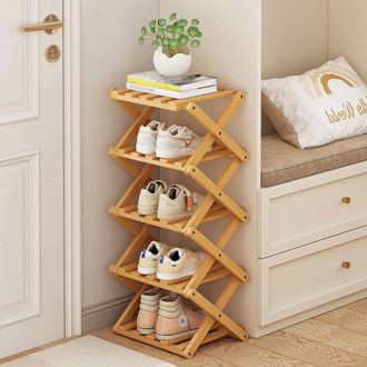 Generic Mehrst&ouml;ckiges Vertikales Schuhregal for Schlafsaal, Faltbarer Schuhst&auml;nder, Schuhorganizer aus Bambus for Eingangsbereich und Flur