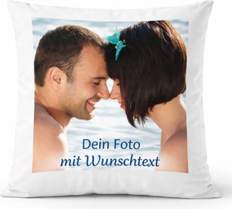 Indigos UG Foto-Kissen mit Foto individuell Bedruckt - selbst gestalten - 40x40 cm - wei&szlig; - mit Kissenf&uuml;llung - personalisierte Geschenk-Idee - 100% Polyester - 