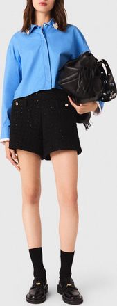 Maje Short En Tweed Avec Strass - Noir - Taille 34 - Maje