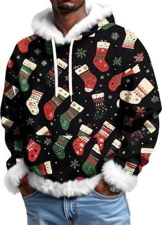 Generic Sweat à capuche de Noël pour homme - Avec Père Noël et bordure en fourrure synthétique - À manches longues - Pour lhiver - Loisirs et vie quotidienne,