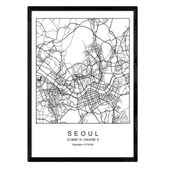 Nacnic Minimalistische Stadtplanen Poster. Geometrische Stil Wanddekoration Abbildung von Seoul. Verschiedene Welt Stadtkarten, Plänen und Reisen Bilde. A3 o