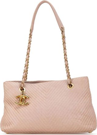 Chanel 2015-2016 gro&szlig;e Chevron Surpique Tote Bag aus Kalbsleder - Rosa