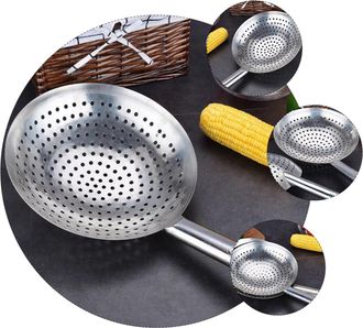 Delura 1 Stück Edelstahl-Sieb, Frittieröl, Netzsieb, feinmaschiges Sieb, Sieb, Metall-Kochlöffel, Metall-Servierlöffel, Netzsieb, Metalllöffel, Edelstahl-Löf