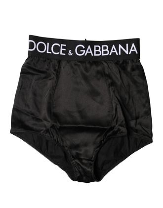 Dolce & Gabbana Womens Black Logo Girdle High Waist Panty Underwear Elastane Silk Clothing