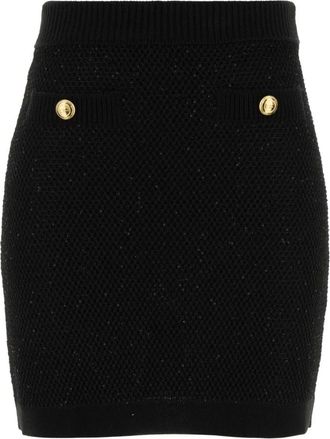 Elisabetta Franchi Femme, Jupes, Noir, Taille: 38 FR Black Button Embellishment Ribbed Waistband Straight Hemline