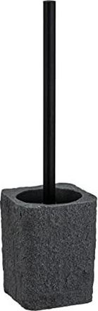 WENKO WC-Garnitur Mod. Villata, hochwertiger Bürstenhalter in Naturstein-Optik aus hochwertigem Polyresin, 11,2 x 37 x 10 cm in Grau