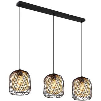 Globo Lighting Globo Lighting - Lampe suspendue suspension table &agrave; manger cage lumineuse 3 lumi&egrave;res noir or h 150 cm